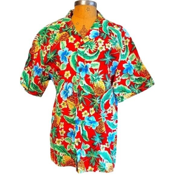 RJC | Shirts | Vintage Rjc Vibrant Red Flowered And Pineapple Hawiian ...